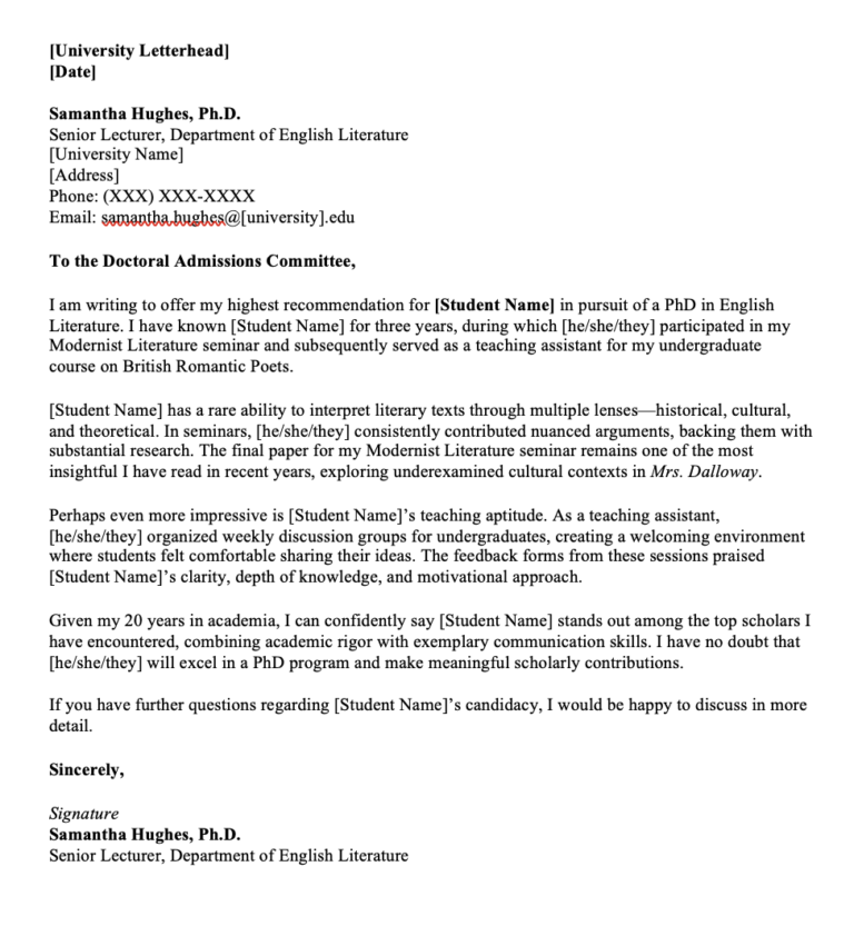 PhD Program Recommendation Letter Samples I ResearchTweet