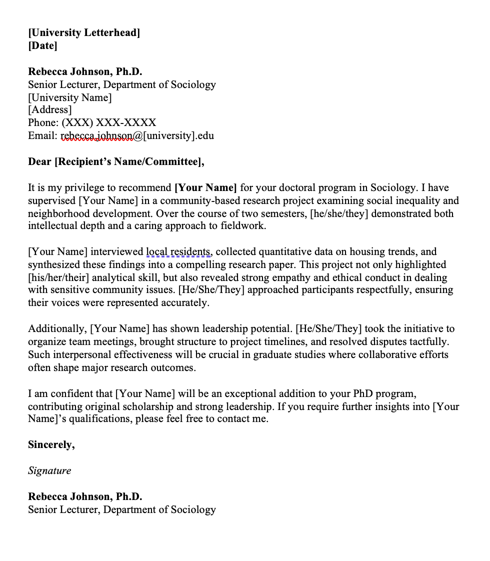 PhD Program Recommendation Letter Samples I ResearchTweet