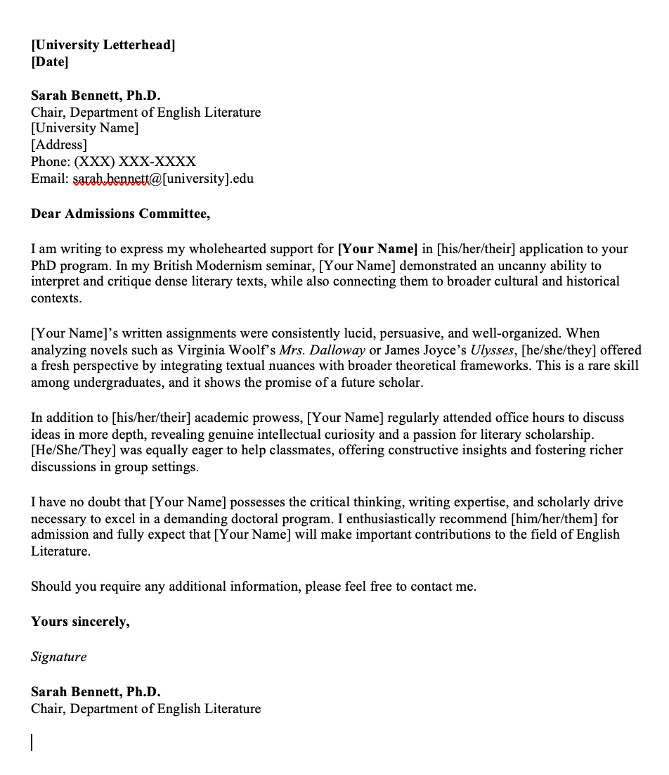 PhD Program Recommendation Letter Samples I ResearchTweet